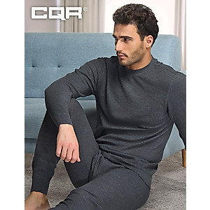 CQR Men's Long Sleeve Thermal Underwear Tops, Midweight Waffle Crewneck Shirt, Winter Cold Weather Thermal Shirts, 1 Piece of Top Dark Grey, XX-Large