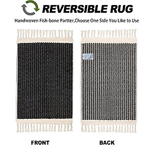 HOYIJA Black Boho Bathroom Rugs Small 2' X 3' Kitchen Rug with Tassels, Reversible Woven Cotton Soft Machine Washable Throw Rug, Farmhouse Non-Shedding Low Pile Carpet for Indoor/Entry/Sink