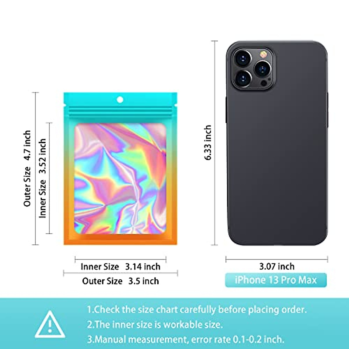 100 Pieces Resealable Mylar Bags, Smell Proof Bags with Clear Window for Food Storage Party Favor Packaging Small Business (Green&Orange, 3.5×4.7 Inch)