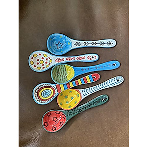 heart & home Ceramic Soup Spoons Set of 6, Wonton Soup Spoons Ceramic, Round Soup Spoons, 6-1/2" L, Multicolor