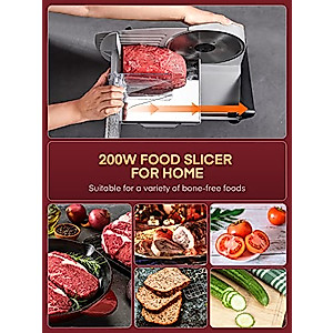 FOHERE 200W Meat Slicer for Home Use, Electric Food Slicer with Two 7.5" Sharp Stainless Steel Blade(Serrated + Smooth) & 0-15mm Precise Thickness Cut Deli Food, Meat, Bread, Fruit, Vegetable, Silver