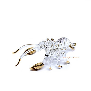 Handmade Mini 4" Crayfish Figures Blown Glass Art/Miniature Freshwater Lobster Animals/Collectible Figurines Gift Ideas/Tiny Ornament Cool Stuff Decor - White