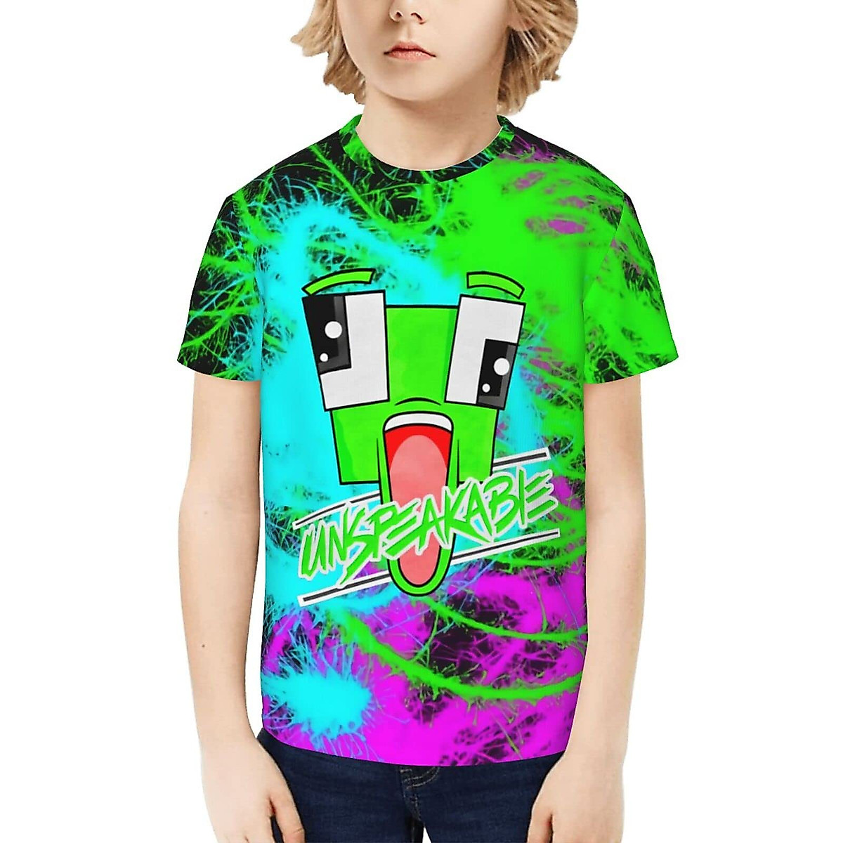 Uvkyy Boys' Short Sleeve Crewneck Tshirt Gaming t Shirts 3D Printed Graphic Tops for Teens Boys Girls Tee Small 8-10 Years Cyan-Blue