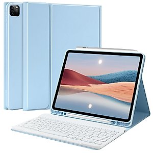 TQQ for iPad Air 13-inch (M2) 2024 & Pro 12.9 inch 2022 Case with Keyboard, Keyboard case for 12.9-inch iPad Pro 6th/5th Generation - with Pencil Holder for New iPad Air 13-inch/iPad Pro 12.9 (Blue)