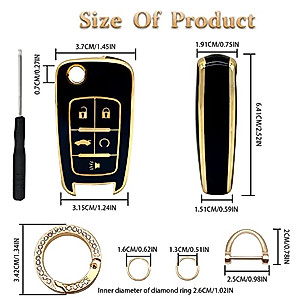 Compatible with Chevy Key Fob Cover with Keychain Lanyard, Soft TPU Keys Shells Replacement for Chevrolet Buick Camaro Cruze Equinox Malibu Impala Spark Sonic GMC-Black