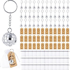 Homaisson 108 Pcs Disco Ball Keychain, Mirror Disco Balls, Disco Birthday Party Decors with Organza Bags and Thank You Tags