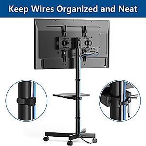 Mobile TV Cart for 23-60 Inch LCD LED Flat Panel Curved Screen TVs up to 88 lbs, Height Adjustable Shelf Rolling Floor Stand with Wheels as a Movable Portable TV Stand, Max VESA 400x400mm
