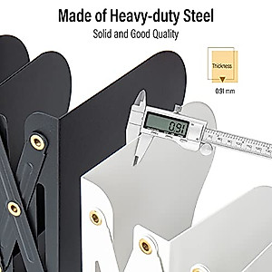 Expandable Bookend, Adjustable Metal Book End, Desk Magazine File Organizer Holder, Desk Organizer and Accessories for Office, Books, Papers, Extends up to 19 Inches (Black)