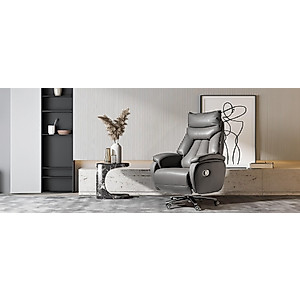 Kinnls Coast Power Office Recliner Chair,Big and Tall Executive Office Chair Fully Reclining Modern Ergonomic Genuine Leather Desk Chair with Arms (Gray-Dual Motor)