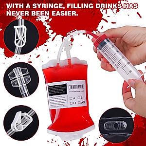 74Pcs Halloween Blood Bag for Drinks Reusable Blood Bags Drink Pouches Blood IV Bags Pill Candy Bottles Jelly Syringe for Halloween Masquerade Nurse Zombie Vampire Party Supplies Decoration