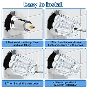 UCDETD Shower Knobs 3 Piece Replacement and Flange Base, Clear Acrylic Plastic Hot/Cold/Diverter Shower Knob Compatible with Price Pfister Contessa and Windsor Bathtub Shower Faucet Handle