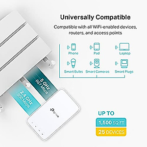 TP-Link AC1200 WiFi Range Extender (RE330), Covers Up to 1500 Sq.ft and 25 Devices, Dual Band Wireless Signal Booster, Internet Repeater, 1 Ethernet Port, White