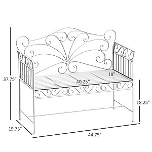 Outsunny 43" Cast Iron Antique Outdoor Patio Garden Bench Seat - Cream White