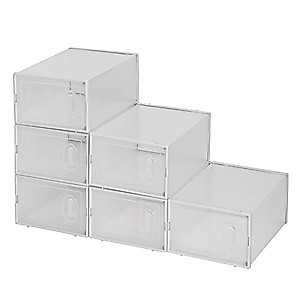 Kcelarec Shoe Storage Box, Clear Plastic Stackable Shoe Organizer for Closet, Space Saving Foldable Shoe Sneaker Containers Bins Holders (6 Pack)