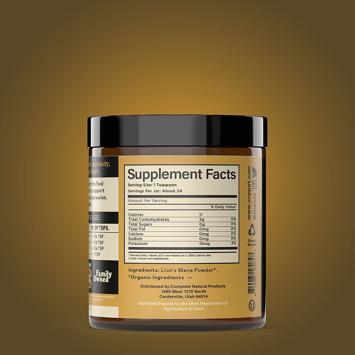 Complete Natural Products Organic Lion's Mane Mushroom for Pets - 4oz - Pure Organic Lion's Mane Mushroom