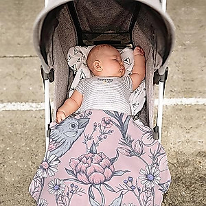 LAKIMCT Hand Drawn Flowers Birds Round Soft Baby Blankets for Boys Girls, Newborn Blanket for Suitable for Swaddling Sleep Stroller Cover Nursery Blanket, 35 Inch