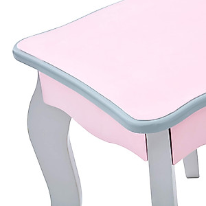 Teamson Kids Princess Rapunzel Wooden 2-pc. Play Vanity Set with Three Storage Drawers, Rotating Oval Mirror and Matching Stool to Play Dress-Up, Princess or Beauty Salon, Pink and Gray