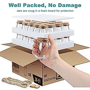 Ritayedet 40 Pack Glass Favor Jars with Cork Lid, 3.4 oz Small Glass Bottles for Wedding Favor, Baby Shower, Party Favor, Gift Jars for Candy, Bonus Twine and Labels