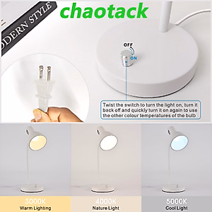 chaotack Metal Small White Desk Lamp,Adjustable Goose Neck Desk Lamps for Home Office Study Room Desks Bedroom Bedside Table Lamp with Free 7W LED Bulb,Eye-Caring Reading Lamps
