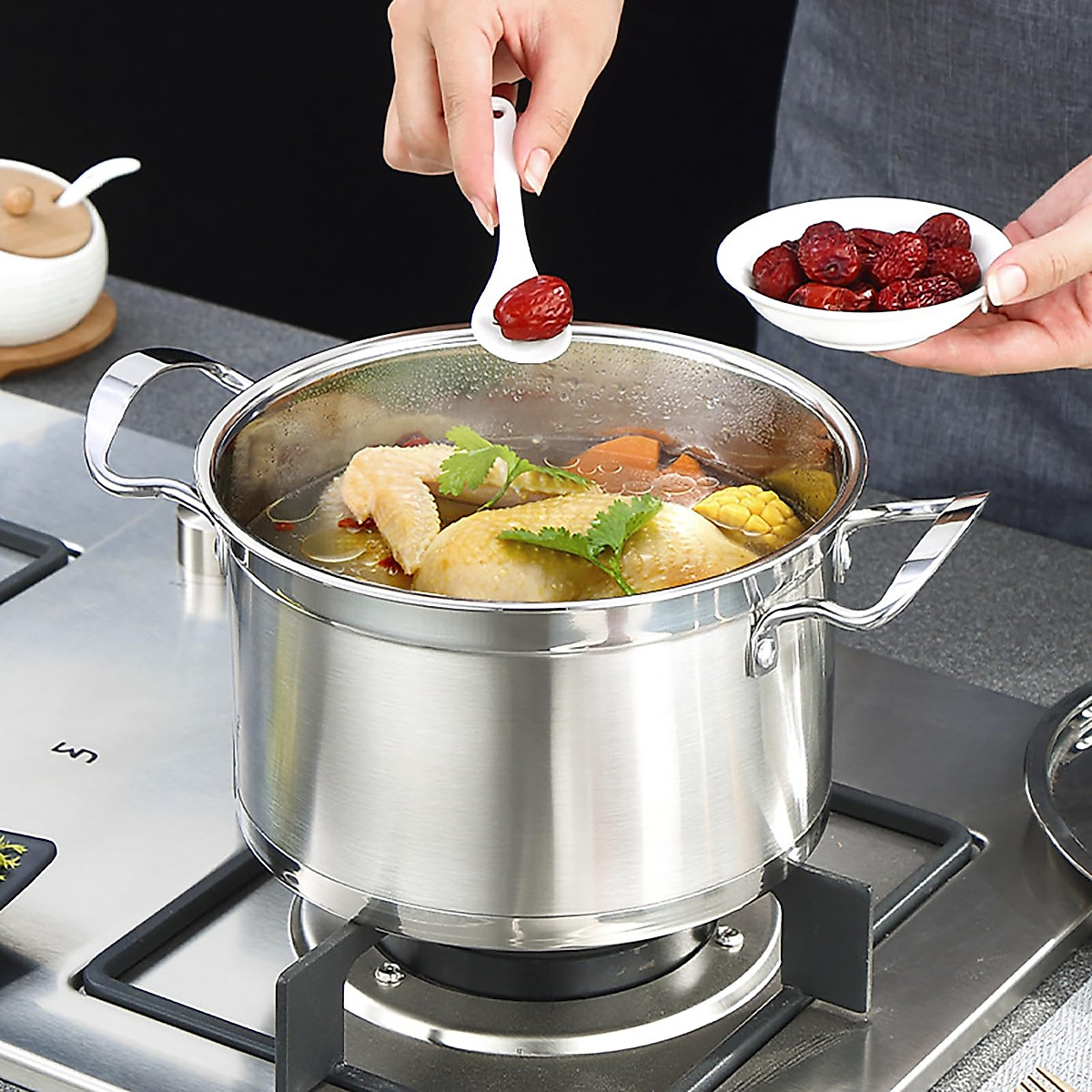 STOCKPOT Stock Pot with Lid - Stainless Steel Stockpot, Cooking Pot, Soup Pot with Lid, Small Pots for Cooking, Induction Pot Stew Pot Pozole Pot