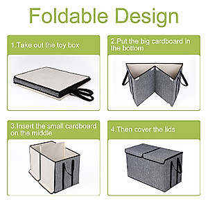 YOLOXO 2 Pack Large Kids Toy Box Chest Storage Organizer with Flip-Top Lid Dark Grey+Thin Grey