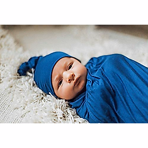 Swaddle Blanket & Hat Set | Receiving Baby Blanket | Soft & Cozy | 47" x 47" Size for Newborns, Infants, and Toddlers (Packaging May Vary) - (Indigo)