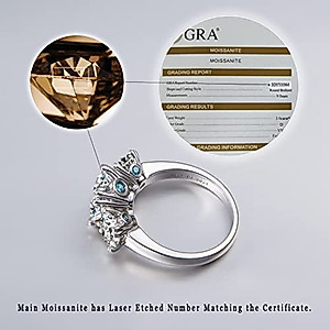 CivetCat Moissanite Three Stone Rings with Sapphire for Women 5cttw Moissanite Aquamarine Wedding Ring Center 3.0 ct with Side 1.0 ct DEF color VVS Certified Moissanite Diamond Platinum Plated