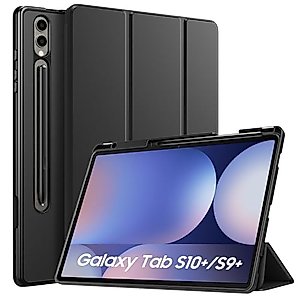 TiMOVO Case for Samsung Galaxy Tab S10+ Plus 2024/S9 Plus 2023, Soft TPU Back Protective Cover with S Pen Holder for Galaxy Tab S10+/S9+ 12.4 inch Tablet, Support Auto Wake/Sleep, Black