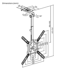 Mount Plus CM344 Flip Down TV and Monitor Roof Ceiling Swivel Mount | Fits Flat TV 23 to 55 Inches | VESA Compatible 200x200, 400x400 | Height Adjustable | Pitched Roof