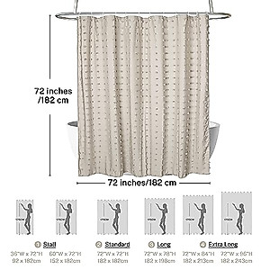 Boho Farmhouse Beige/Cream Shower Curtain Woven Fabric Cute Shower Curtain, 72 x 72 Tufted Pleat Floral Puffs Textured Modern Farmhouse Minimalist Shower Curtain Set with Hooks for Bathroom