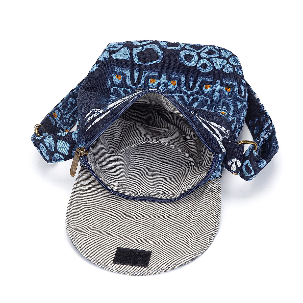 OPQRSTU Women's Retro Small Size Canvas Shoulder Bag Hippie Boho Crossbody Handbag (Blue White)