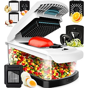 Fullstar 9-in-1 Vegetable Chopper with Extra Large Catch Tray - XL Veggie Chopper, Chopper Vegetable Cutter - Food Chopper, Kitchen Gadgets with Anti-Slip Bumper & Self Cleaning Feature (White)