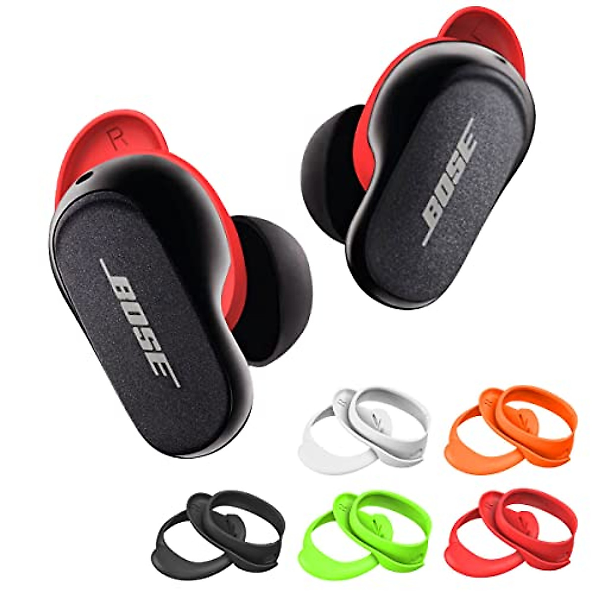 5 Pairs Bose QuietComfort Earbuds II 2022 Replacement Wingtip,YINPINJIA[Fit in The Charging Case]Silicone EarTips Accessories Compatible with Bose QuietComfort Earbuds II(Black/Blue/Red/Orange/Green)