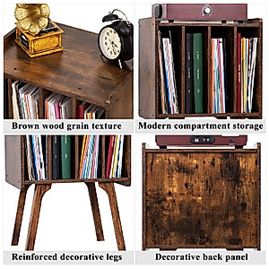 LELELINKY Record Player Stand,Vinyl Record Storage Table with 4 Cabinet Up to 100 Albums,Mid-Century Turntable Stand with Wood Legs,Brown Vinyl Holder Display Shelf for Bedroom Living Room (Patented)
