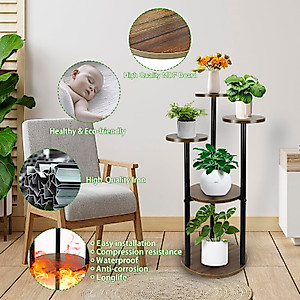 Koalaime 5 Tier Plant Stand Indoor, Metal Wood Plant Stands For Indoor Plants Multiple, Corner Flower Pot Stand Tiered Plants Shelf Stands for Living Room Bedroom, Brown