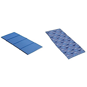 ECR4Kids Everyday Folding Rest Mat, 4-Section, 1in, Classroom Furniture, Blue/Grey & Everything Kids Shark, Fish, Ocean Blue & Grey Preschool Nap Pad Sheet, Blue, Grey, Navy,