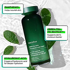 innisfree Green Tea Hyaluronic Acid Hydrating Toner with Panthenol, Korean Face Toner for Soothed, Hydrated Skin