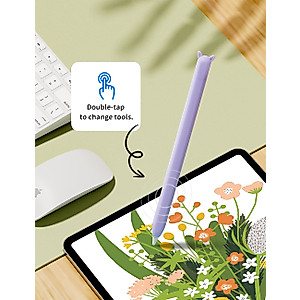 2 Pack Cute Ear Case Silicone Skin Cover Compatible with Apple Pencil 2nd Generation Accessories Compatible with iPad Pro 11 12.9 inch,Purple&Green