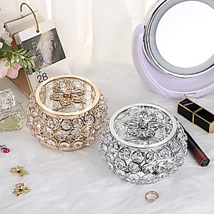 Hipiwe Crystal Jewelry Trinket Box with Glass Lid Gold Mirrored Treasure Box Decorative Jewelry Box Ring Earrings Necklace Storage Keepsake Box Gift for Women Girls