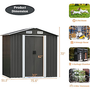 6' x 4' Outdoor Storage Shed, Outdoor Metal Storage Sheds with Sliding Door for Bike, Garden Shed Small Tool Outside Storage Cabinet for Backyard, Patio, Lawn, Spire
