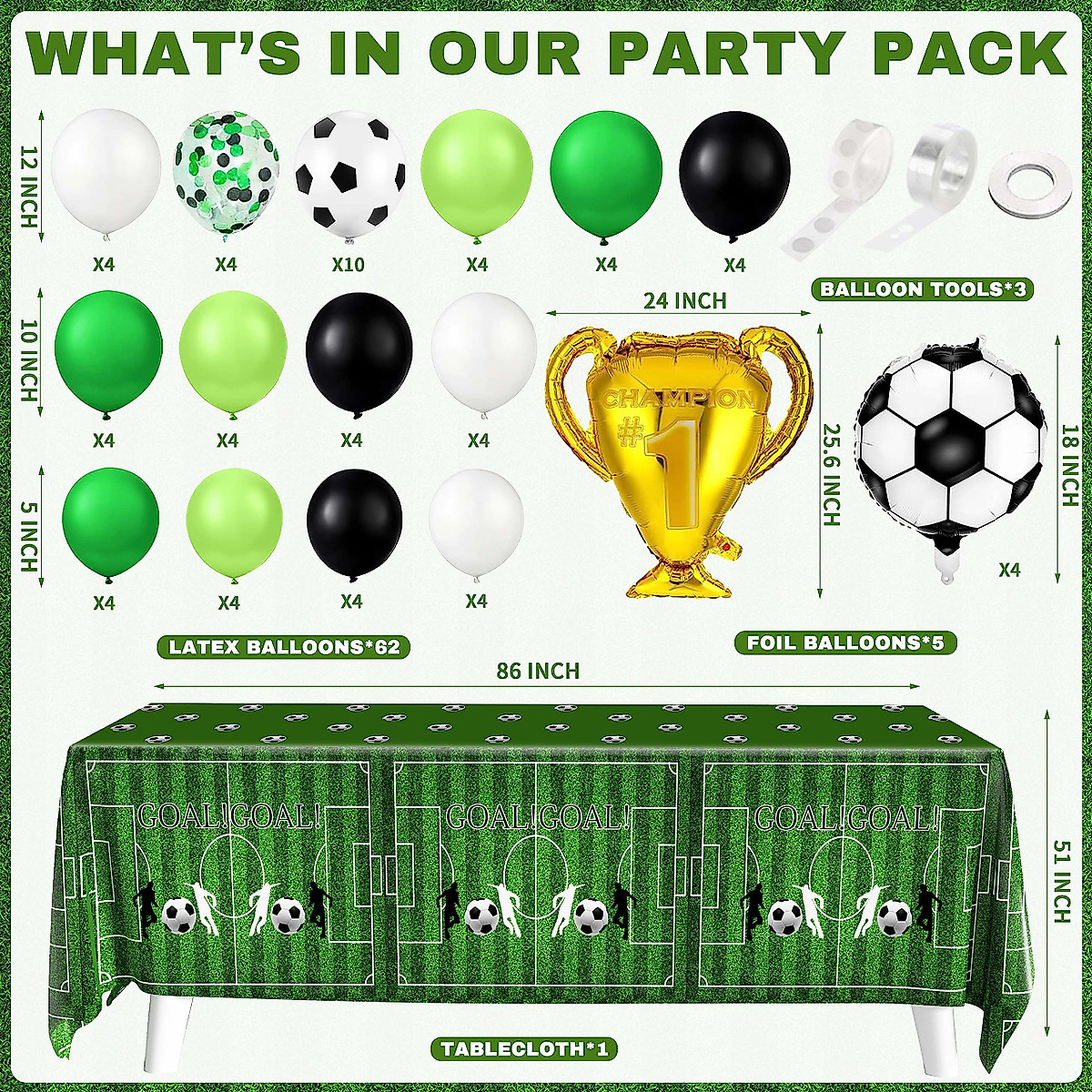 Soccer Birthday Party Decorations 87Pcs Soccer Birthday Party Supplies Including Tablecloth Backdrop Banner Cake Topper Latex Balloons Foil Balloons Decorations Kit