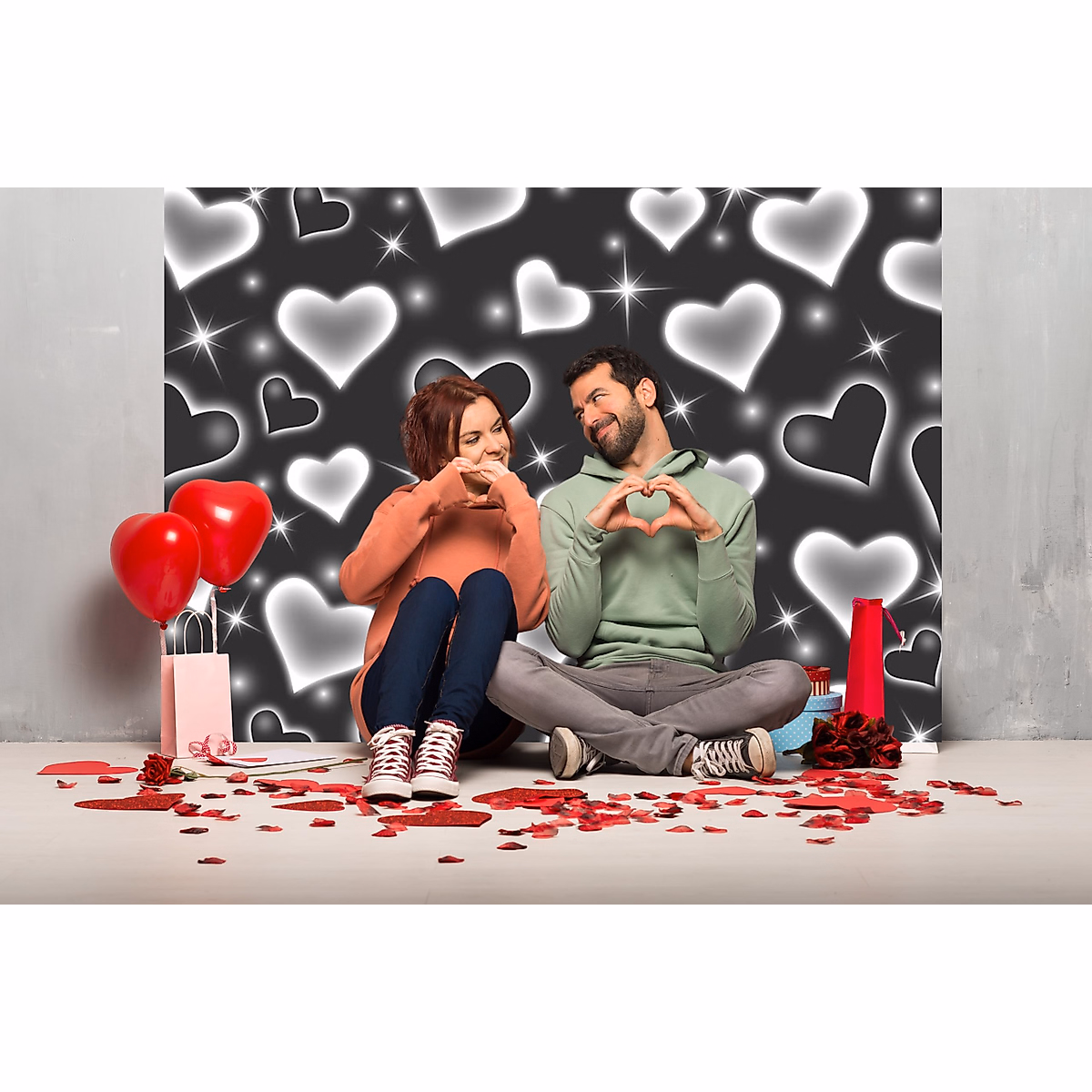 Mocsicka Black Heart 2000s Backdrop for Photoshoot 90s Photo Backdrop Decorations Old School Love Heart Women Men Happy Birthday Photography Background Banner Photo Booth