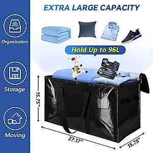FADOTY 4 Pack Extra Large Moving Storage Bags with Zippers & Reinforced Handles Foldable Storage Totes with Lids Heavy Duty for Space Saving Packing Supplies Bags for Moving Storing, Black