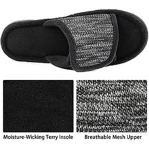 RockDove Men's Adjustable Wrap Memory Foam Slide Slipper, Size 11-12 US Men, Black
