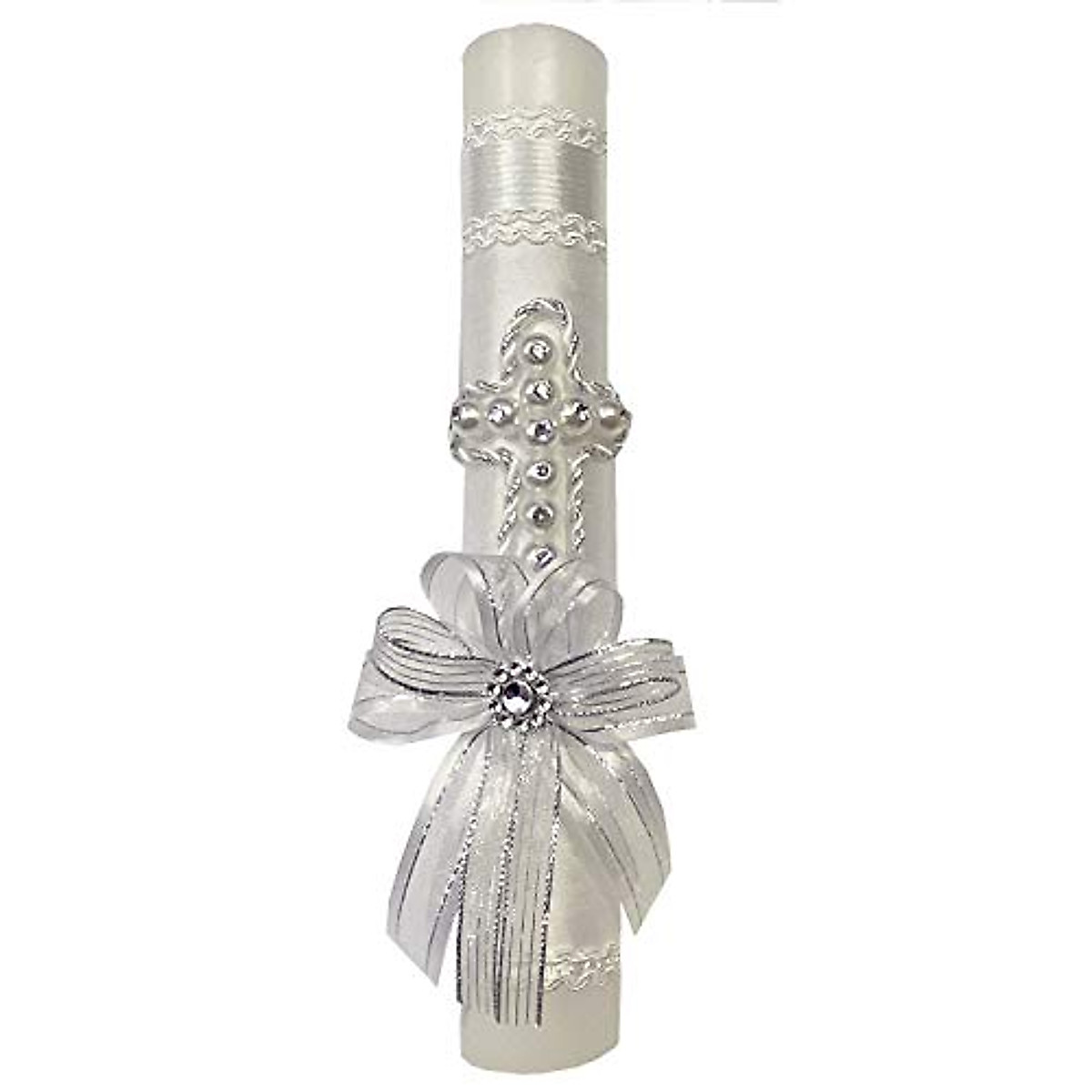 SWEA Pea & Lilli White Pearl Cross Baptism Candle Set Kit for Christenings with Shell and Favors