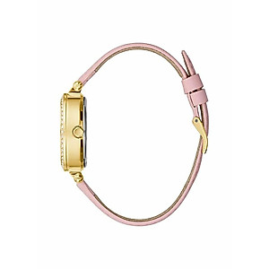 GUESS Ladies Trend Crystal 32mm Watch – Gold-Tone Stainless Steel Case Pink Dial & Pink Genuine Leather Strap