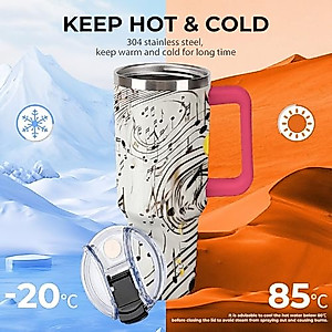 LLUTSNTH 40 Oz Vacuum Tumbler with Light Rose Red Handle Leakproof Insulated Tumbler Music Notes Print Stainless Steel Travel Mug with Lid And Straw Coffee Cup Cute Water Bottles Cup Holder Friendly