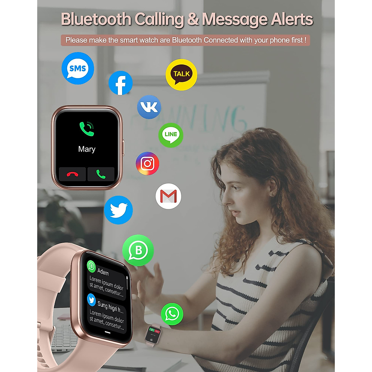 VRPEFIT Smart Watches for Women [Answer/Make Call], 1.7" Touchscreen Fitness Tracker with Heart Rate Blood Oxygen Sleep Monitor Compatible with iPhone & Android, Alexa Built-in, IP68 Waterproof Watch