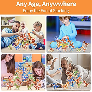 ACOUCB Wooden Dinosaur Stacking Toys for Kids 3-7, 16pcs Large Sensory Montessori Toys, Balance Competition Game Building Toys, Easter Basket Stuffers, Birthday Gift for Boys Girls