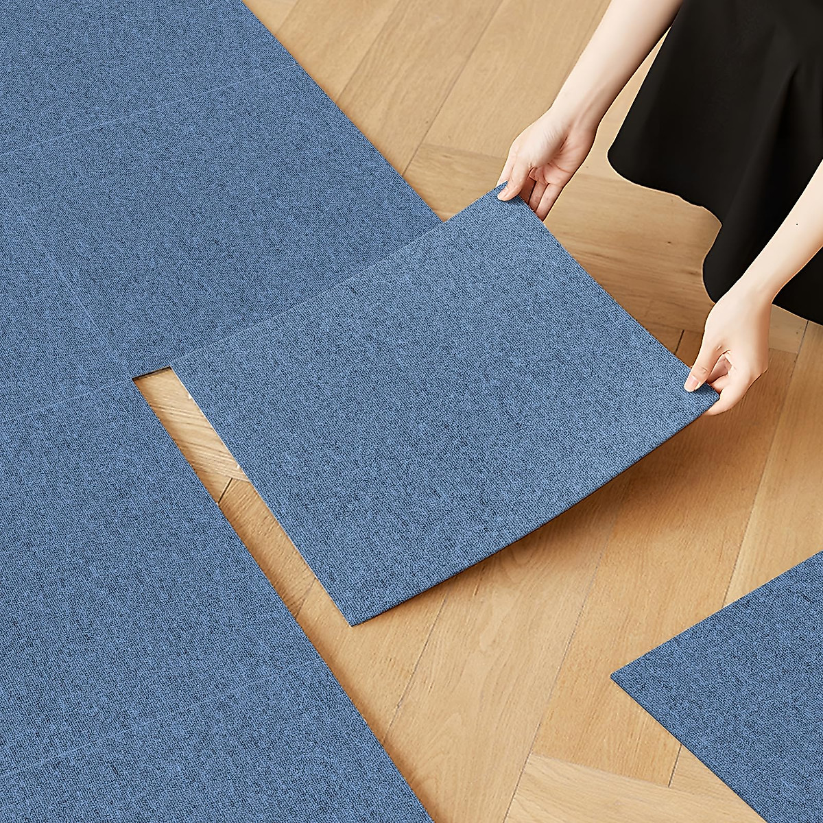 tonchean 20" X 20" Carpet Tiles Peel and Stick, Non Slip Carpet Squares with Soft Padding, Self Adhesive Floor Tiles Reusable Easy DIY Install for Living Room Bedroom Indoor Outdoor (Blue, 20 Tiles)